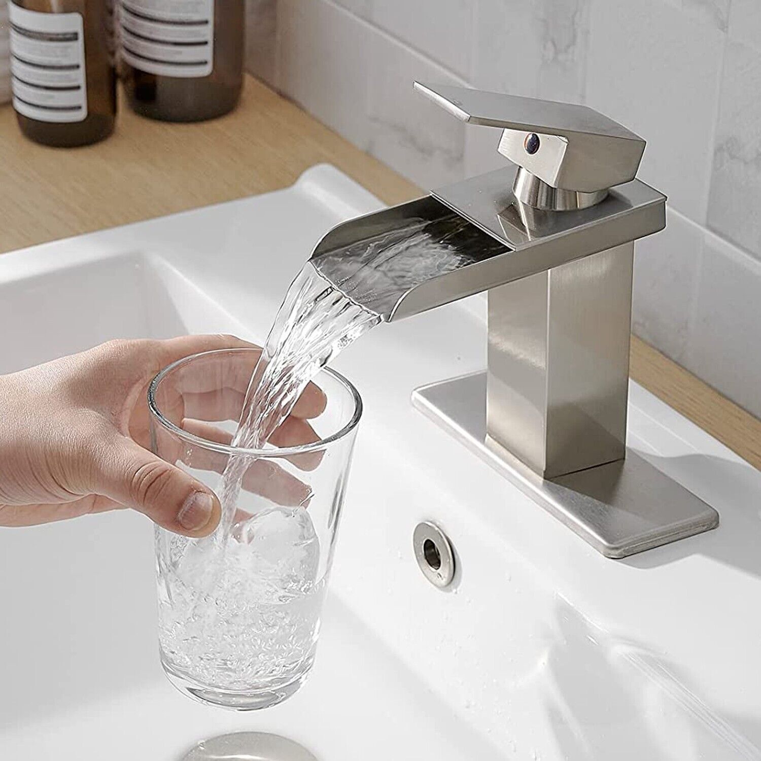 Bathroom Basin Sink Faucet Waterfall Single Handle Hole Vanity Mixer ...