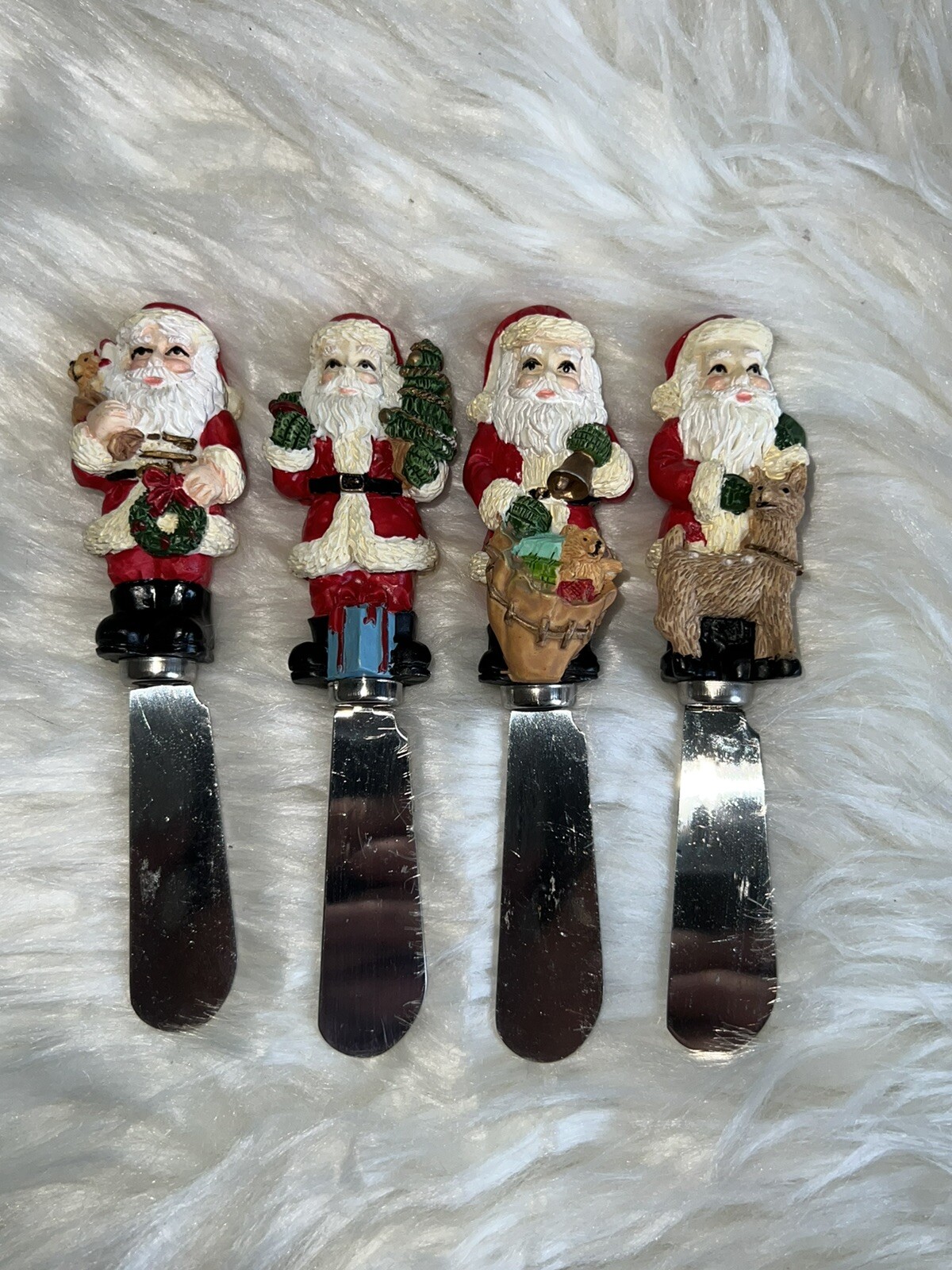 Vtg Boston Warehouse Christmas Santa Knives Spreaders Cheese Jam ...