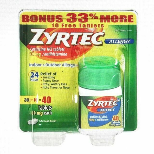 Zyrtec Allergy Relief 10 mg 40 Tablets (BOX DAMAGE) EXP 06/2025 ...