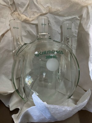ChemGlass 3 L Round Bottom Flask, Heavy Wall, 3-Neck 24/40, Morton, CG ...