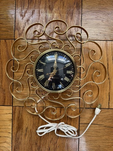 Vintage MCM General Electric Wall Clock GE Gold Black Mid Century ...