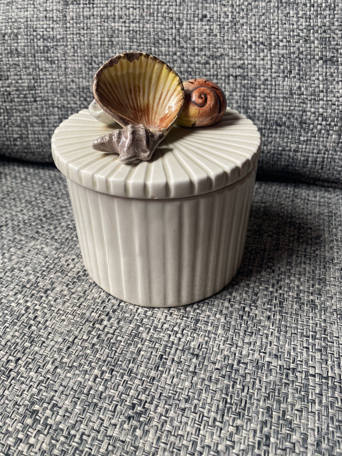 Vintage Fitz and Floyd Ivory Ceramic Seashell Clam Canister Jar Trinket ...