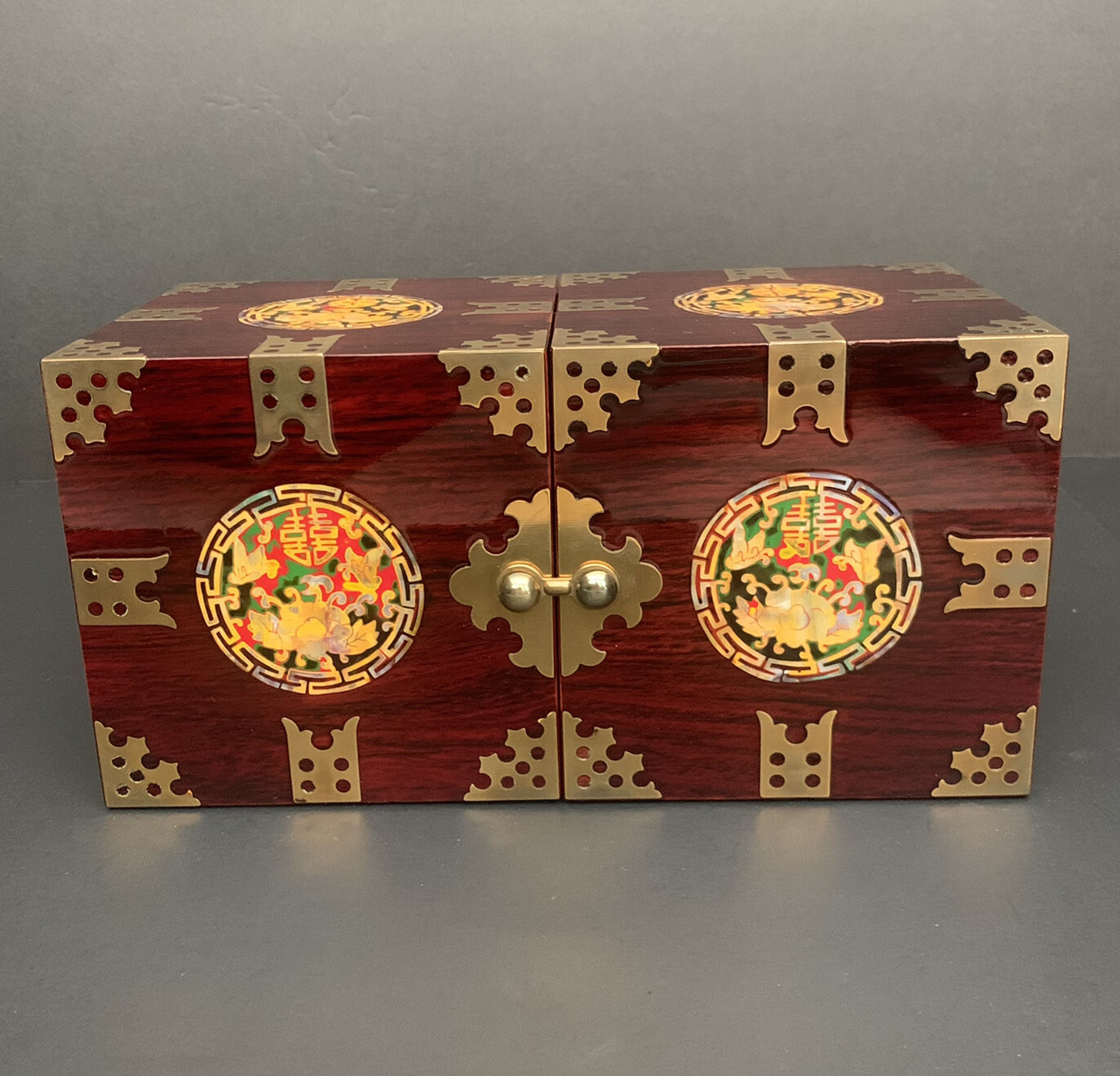 LG Asian Mother of Pearl Enamel Inlay Lacquer Wood Jewelry Box Korean ...