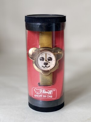 Steiff Wrist Watch Teddy Head Gold W/Yellow Strap NEW Boxed 1991 needs ...