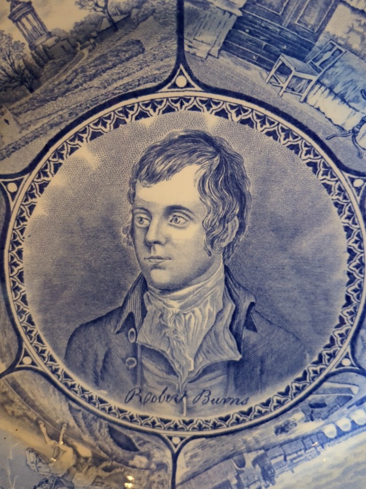 VINTAGE SPODE GLAZED BLUE & WHITE DECORATIVE PLATE * ROBERT BURNS ...