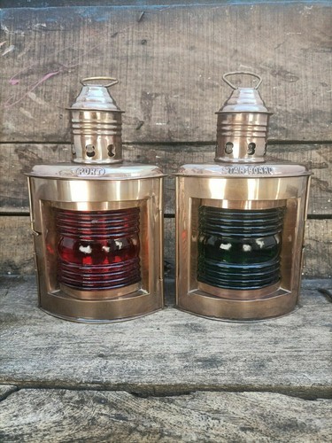Nautical Light Brass Port & Starboard Lanterns ~ Set of 2 ~ Ship Oil ...
