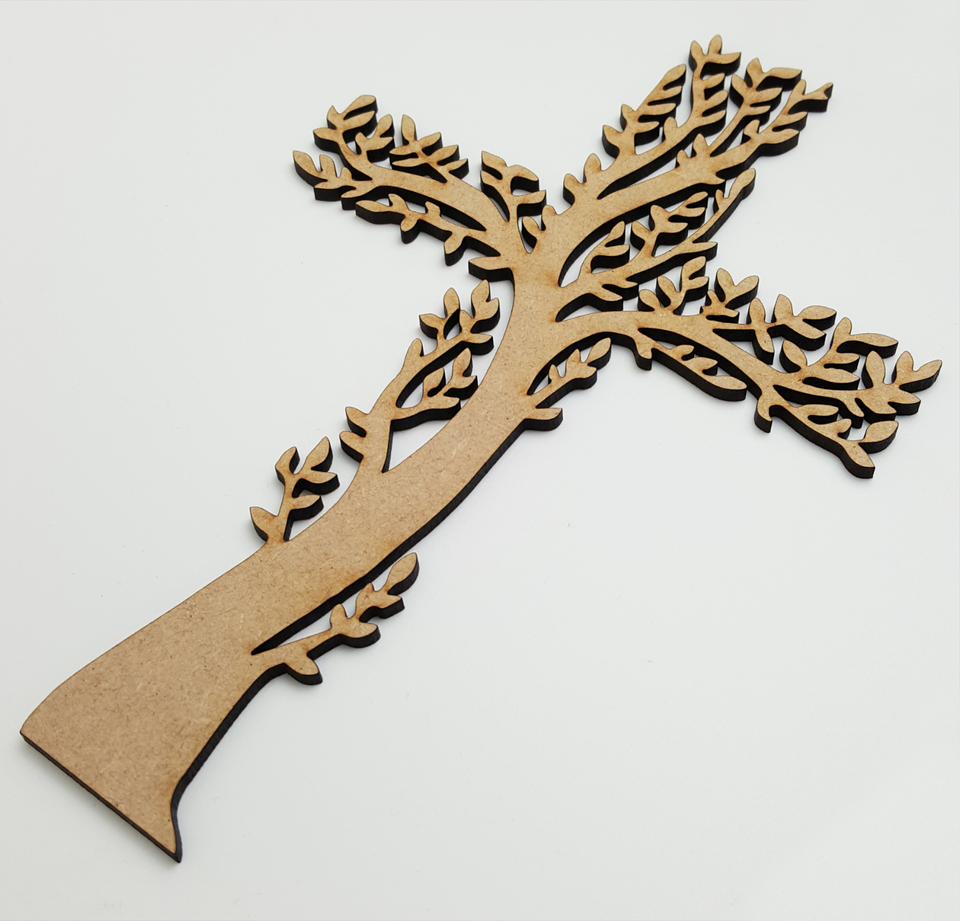 Wooden MDF Cross Tree Tag Shapes Embellishments Decoration Craft 150mm ...