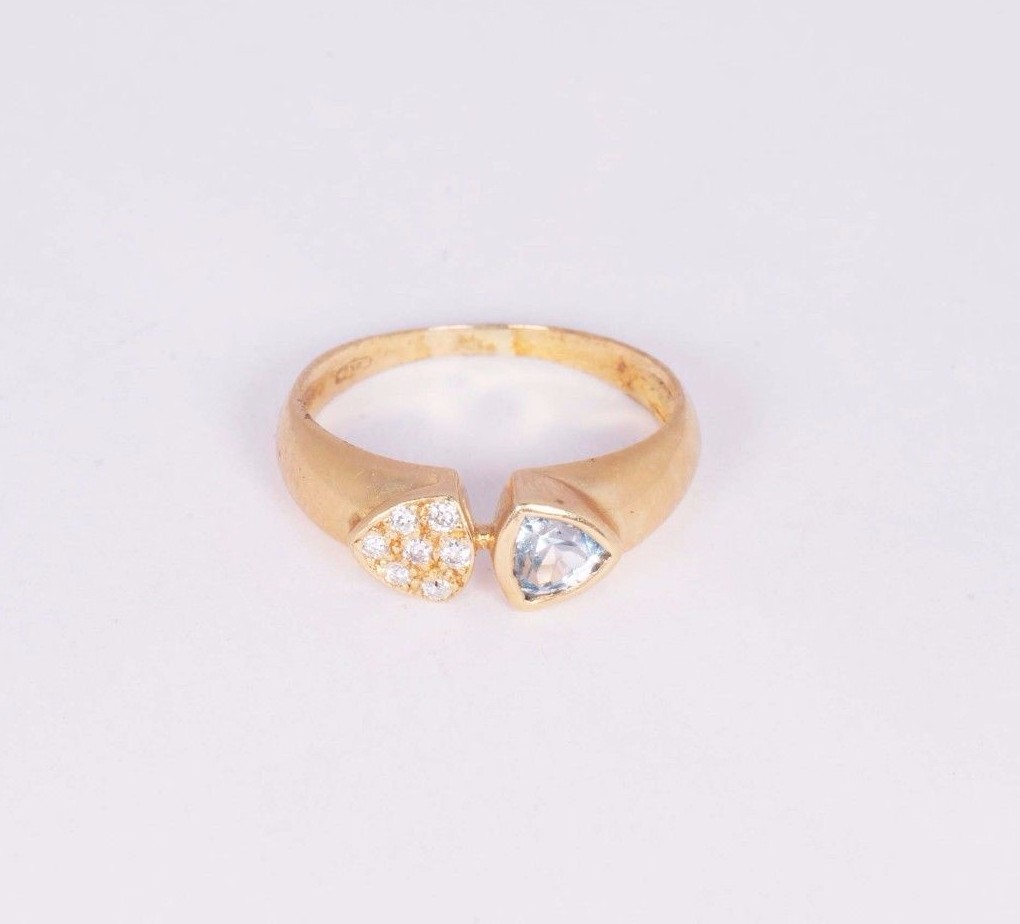 18K Yellow Gold Aquamarine and Diamond Chip Ring, size 6 | eBay
