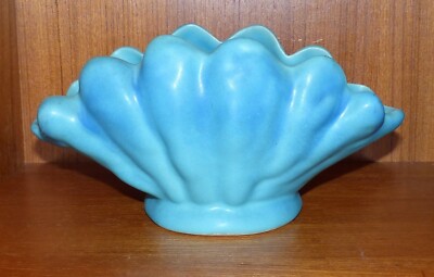 Van Briggle Turquoise Fan Vase & Frog Blue Over Spray MINT 9 1/2" W x 4 ...