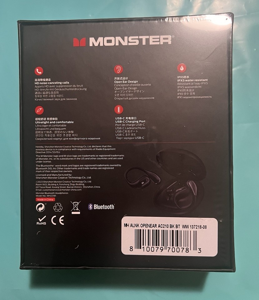 MONSTER Open Ear AC210 Headphones, Bluetooth 5.4 Earphones Stereo Sound ...
