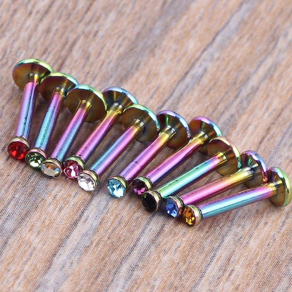 10pc CZ Gem Labret Monroe Lip Ring Internally Threaded Tragus Helix ...