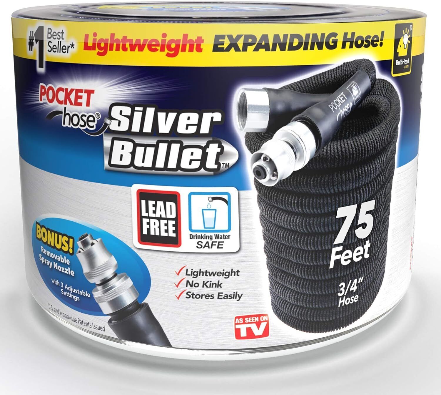 Pocket Hose Silver Bullet Lightweight No Kink Expandable Garden Hose ...