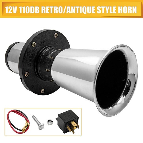 12V CHROME OLD STYLE VINTAGE AIR HORN KLAXTON AHHOOOGAH SOUND CAR ...