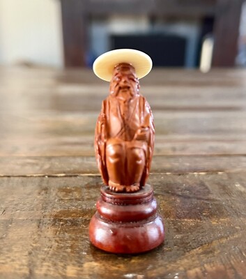 Miniature Vintage Carved Chinese Figurine On Wood Stand | eBay