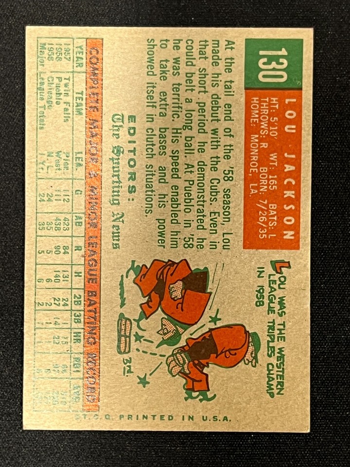 1959 Topps #130 LOU JACKSON RC - CHICAGO CUBS - EX | eBay