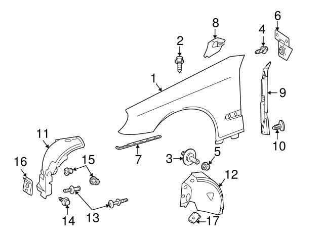 Genuine Mercedes-Benz 2003-2009 E-Class Right Upper Fender Seal ...