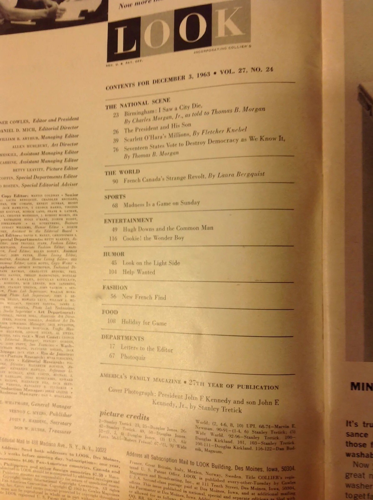 Look Magazine December 3 1963 The President and His Son JFK Kennedy ...