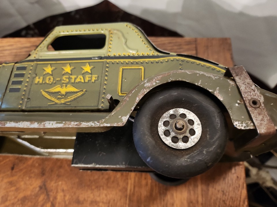 PRESSED STEEL MARX TIN LITHO HQ 7 STAFF G MAN PURSUIT CAR WINDUP TOY ...