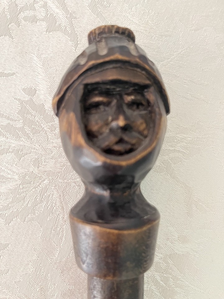 Vintage Folk Art Cane Walking Stick Carved Mans Head Knight Helmet | eBay