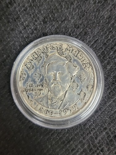 1 oz Antiqued Silver Alphonse Mucha Collection #2 Dance #0633 w/Capsule ...