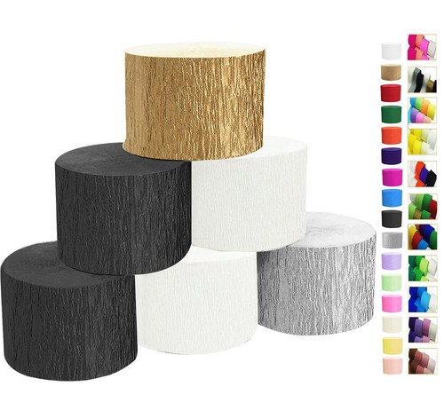 White Black Gold Silver Crepe Paper Streamers 6 Rolls for Party ...
