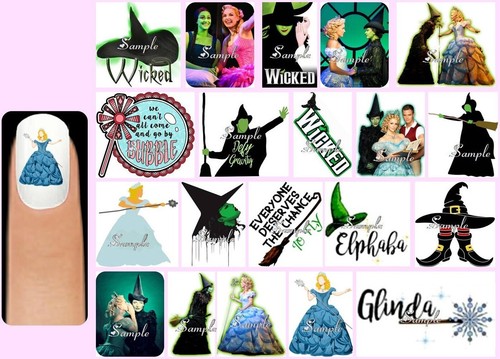 60x Wicked Nail Art Decals + Free Gems The Musical Wizard of Oz Witches ...