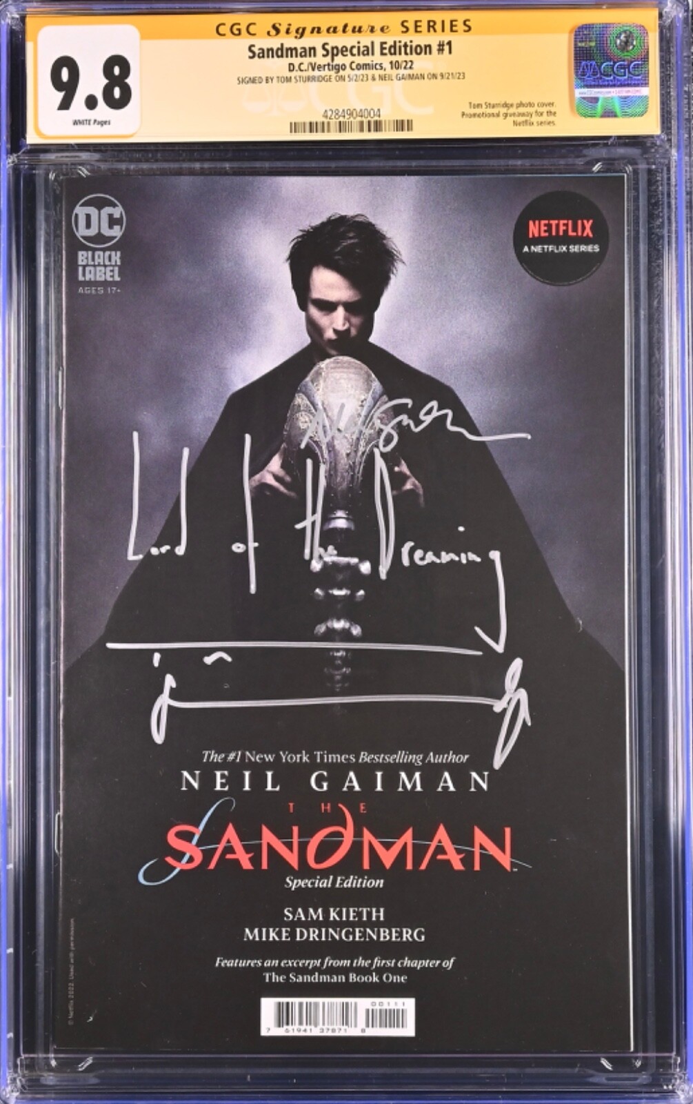 SANDMAN 1 CGC 9.8 SS SIGNED BY CREATOR NEIL GAIMAN & ACTOR TOM ...