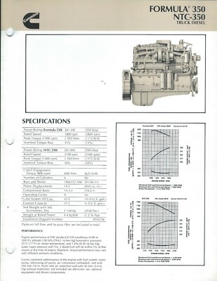 Truck Engine Data Sheet - Cummins - Formula 350 NTC-350 - c1984 (T3132 ...