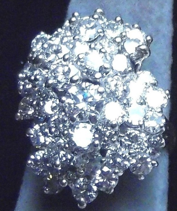 LADIES DIAMOND WATERFALL COCKTAIL CLUSTER DINNER RING, 6 CARATS,14K ...