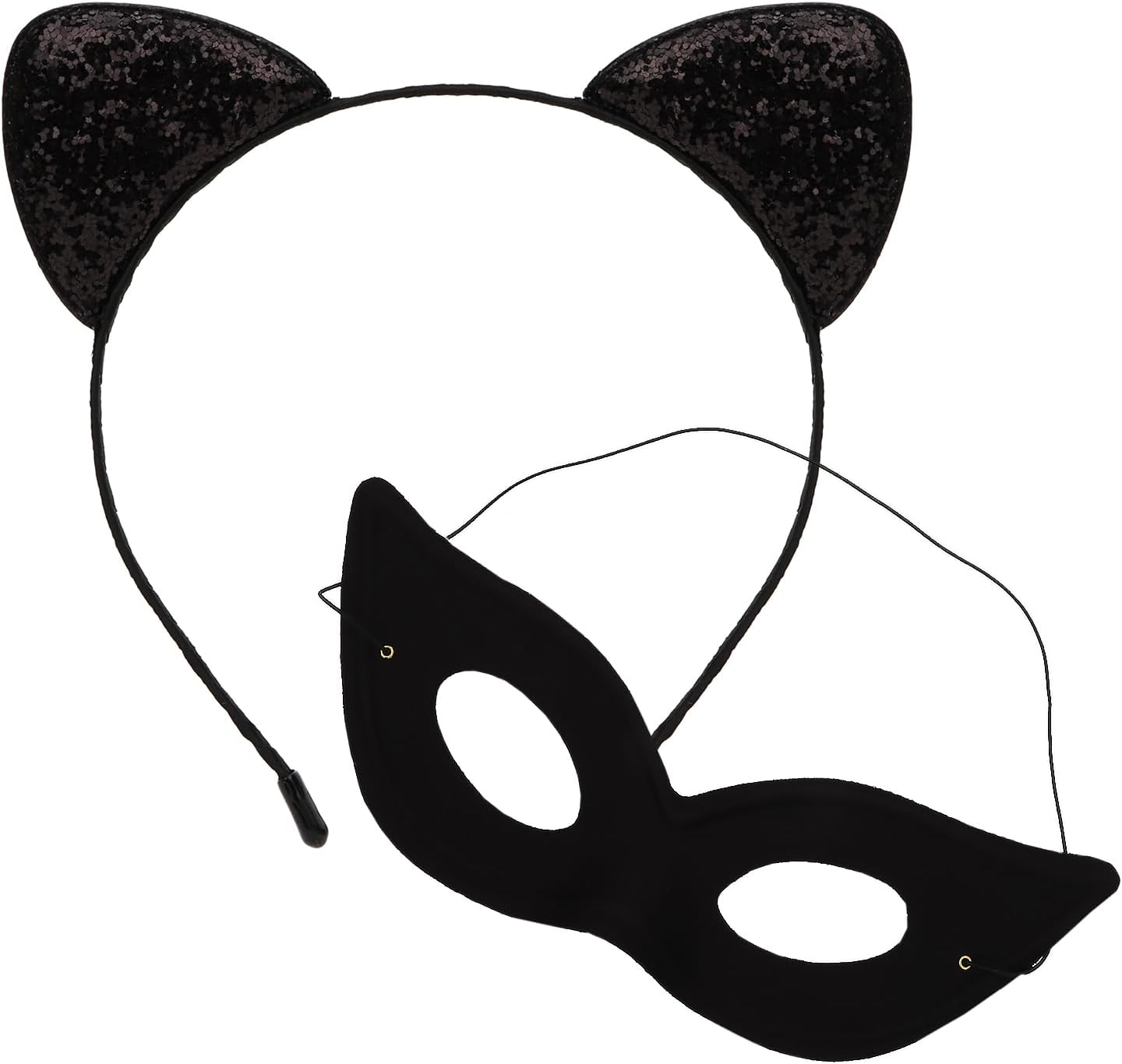 Cat Ears Headband and Mask Set, Black Cat Hairband Mask Costume ...