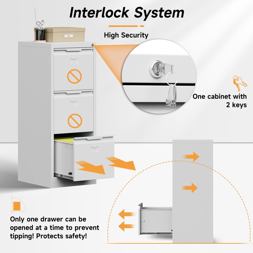 Metal Vertical File Storage Cabinet Filing Cabinet with Lock Drawer for ...