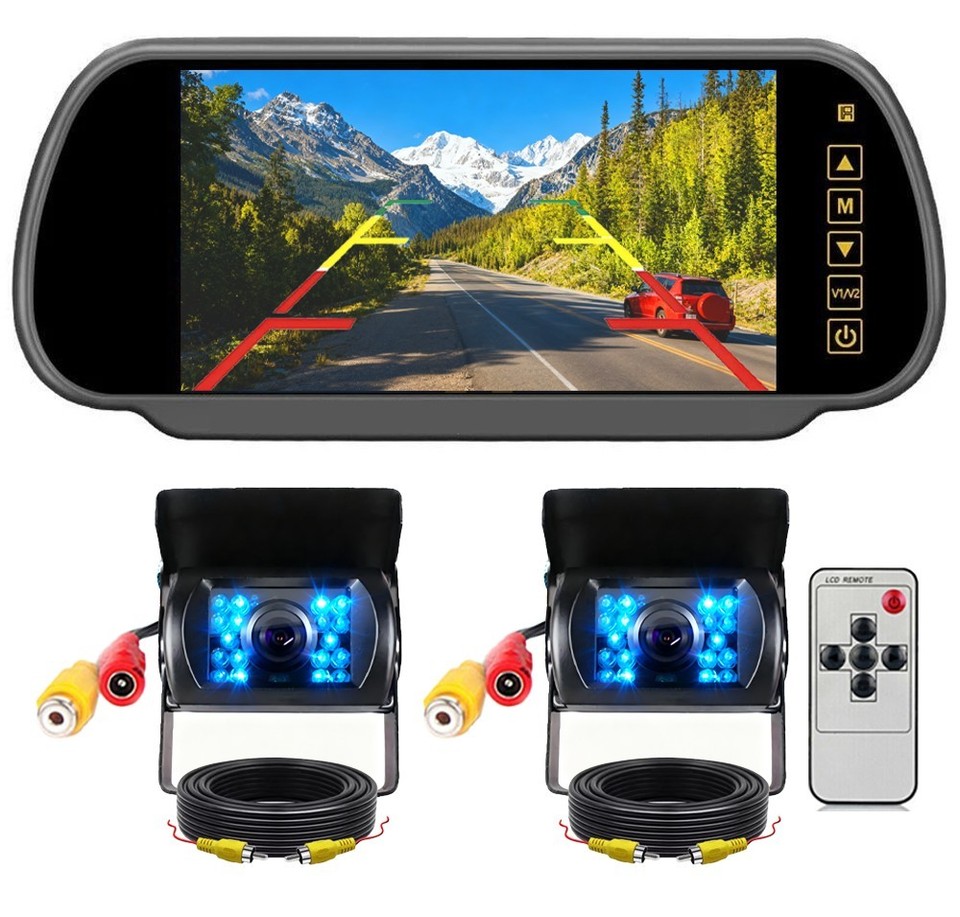 7" LCD 2CH Monitor Rear View Camera Kit Parking reversing for vans/RVs ...