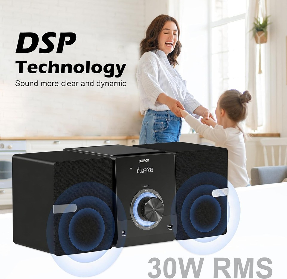 Compact 2.0 Stereo System with DSP Technology, CD Player & Wireless ...