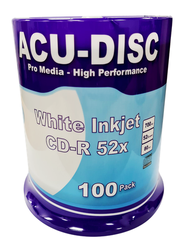 100x ACU-DISC White Inkjet Printable CD-R Blank Disc Full Face (52x ...