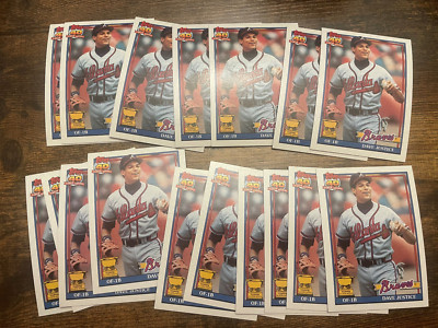1991 Topps David Justice lot of 17 cards #329 Braves Glow + non-Glow ...