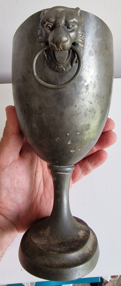 Metal Detecting Finds - large uncleaned pewter urn with lion head ...