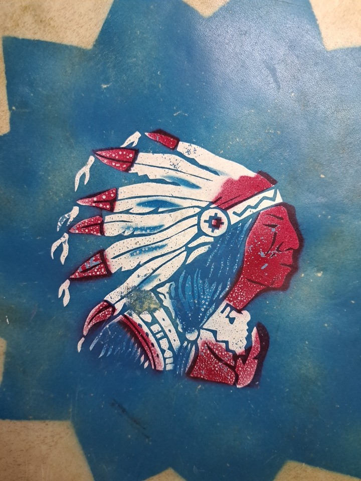 Vtg 70s Native American Souvenir Drum Rawhide Skin 12" Round Indian ...