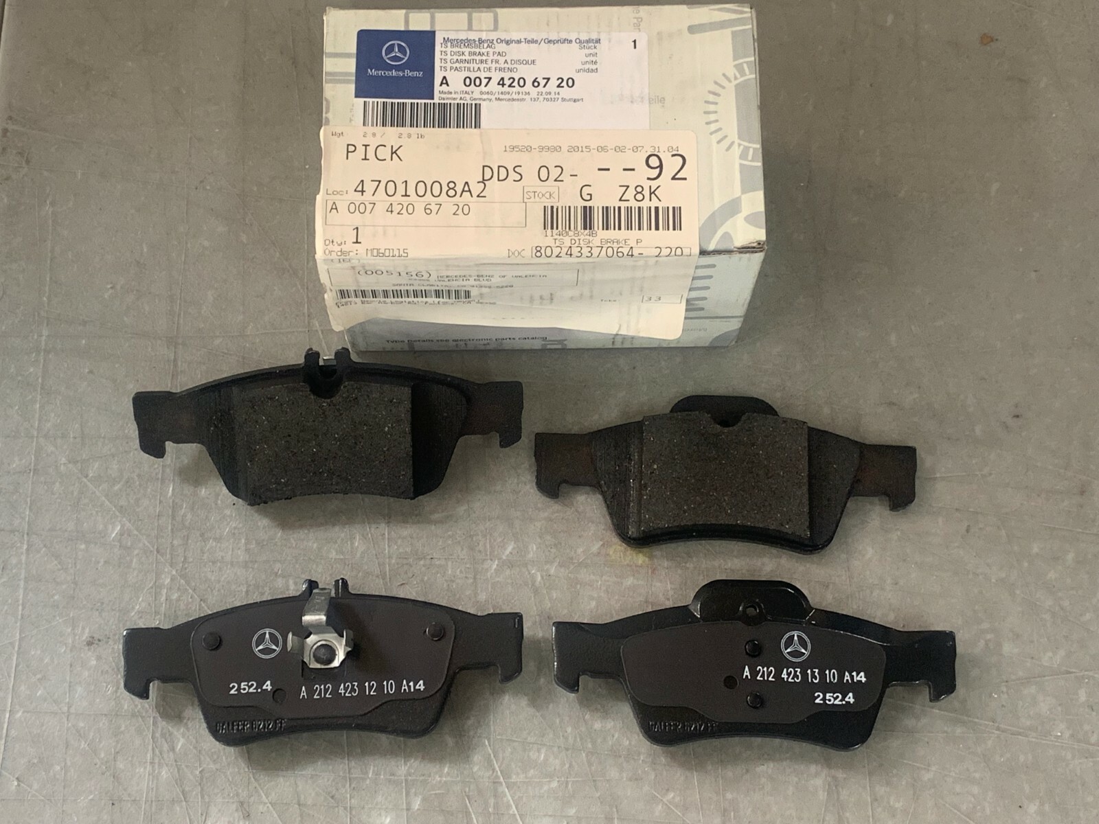 NEW Mercedes-Benz W212 E250 2014-2016 GENUINE Rear Brake Pad Set ...