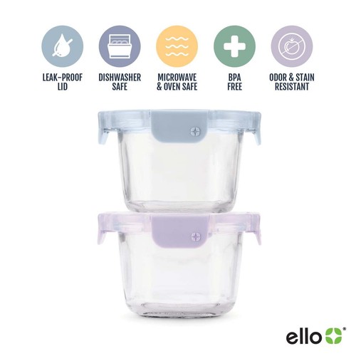 Ello Color Lock 2-Cup Round Glass Food Storage Container,2pk Airtight ...