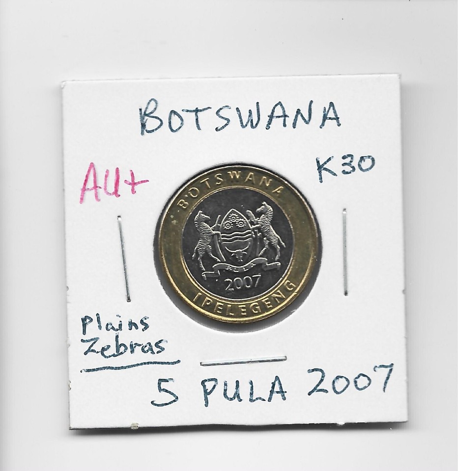 Botswana 5 Pula 2007 K30 Plains Zebras & Mophane Worm - Caterpillar ...