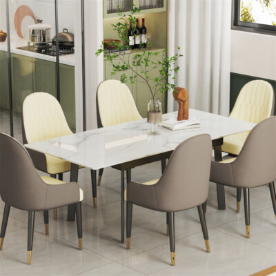 XXL Rectangular Expandable Marble Dining Table 4-12 Seaters Party ...