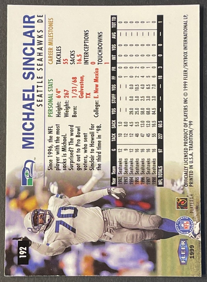 1999 Fleer Tradition Football Card #192 Michael Sinclair | eBay