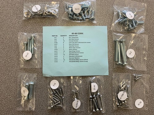 1965-66 CORVETTE CONVERTIBLE/ROADSTER INTERIOR FASTENER KIT / 93 PIECES ...