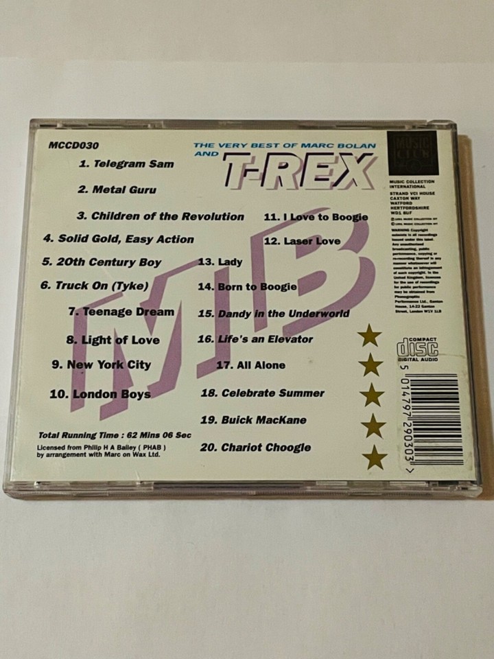 T-REX The Very Best Of Marc Nolan and T-Rex (CD, 1991, Music Collection ...