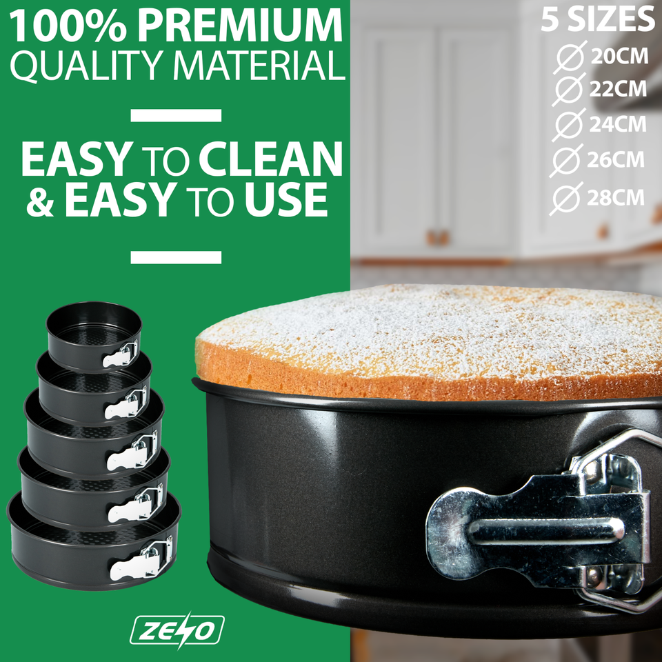 NEW SET OF 5 ROUND CAKE TIN SET NON STICK SPRING FORM LOOSE BASE BAKING ...