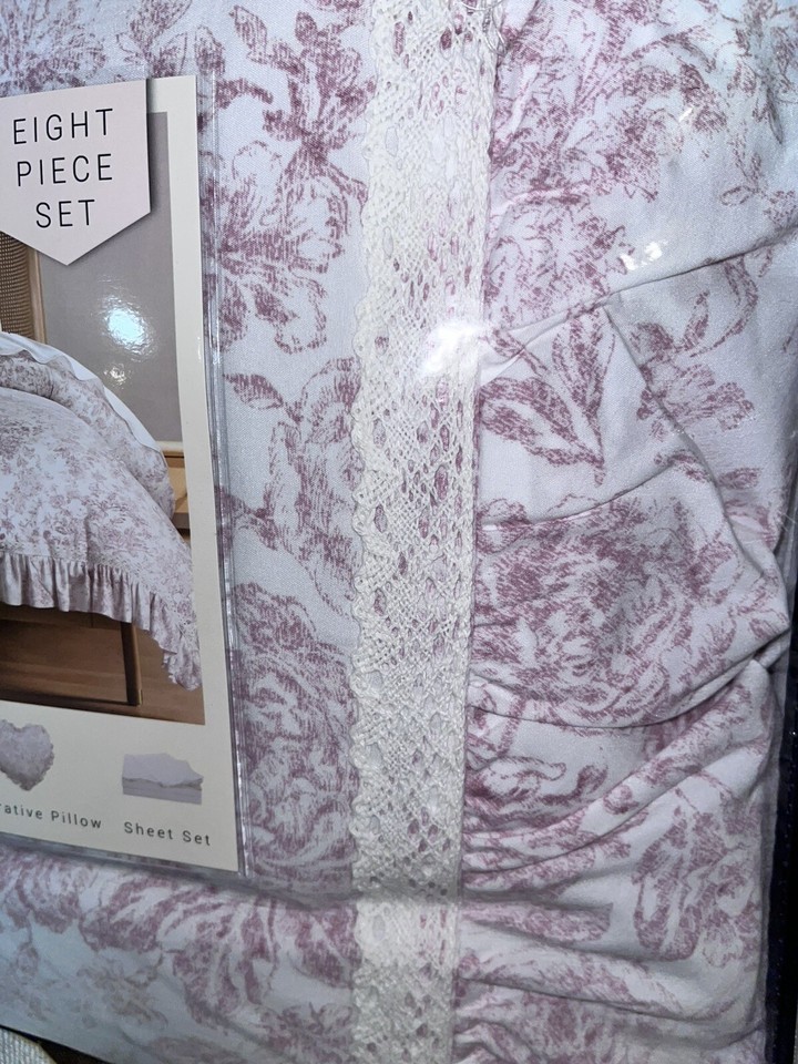 8-PIECES RACHEL ZOE FLORAL TOILE PINK SHABBY CHIC QUEEN COMFORTER AND ...