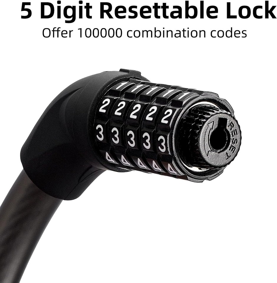 ROCKBROS Bike Lock Comination Cable Bicycle Lock Five-digit Code ...