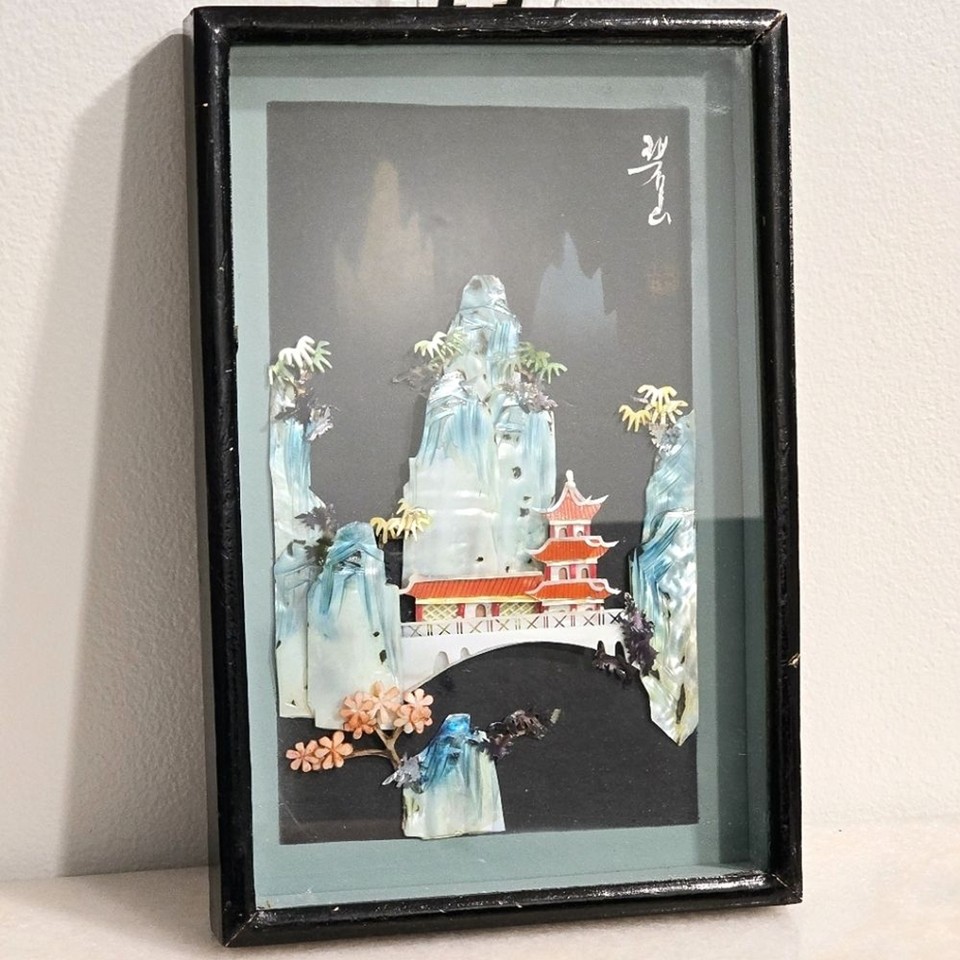 Vintage Chinese Shell Art Shadow Box Mother of Pearl Set | eBay