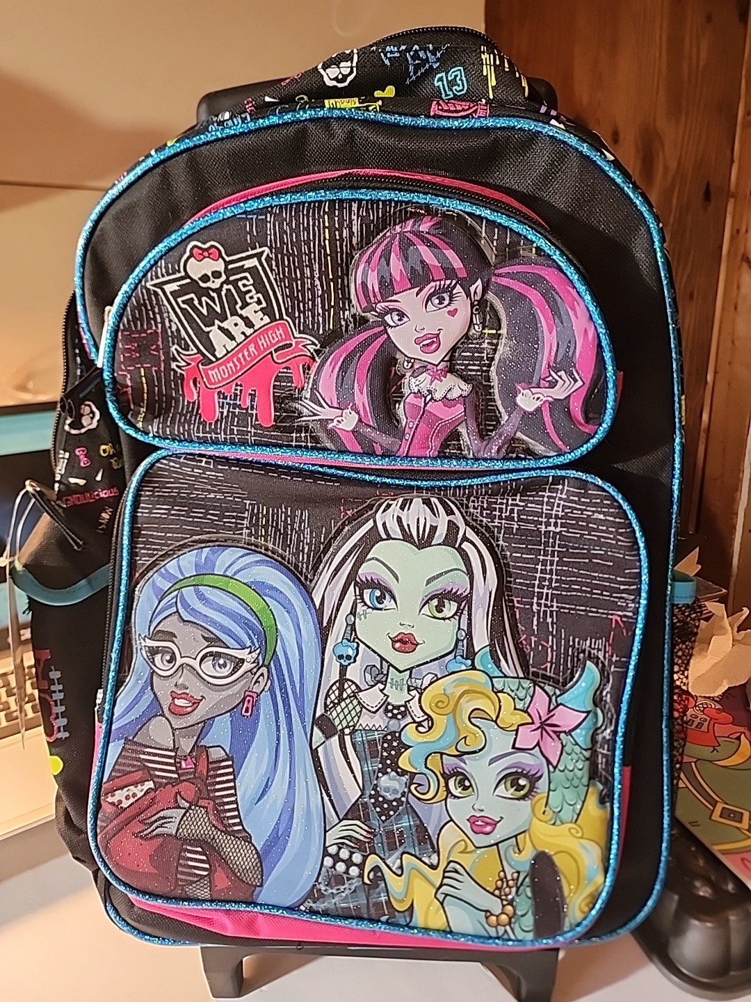 Monster High Kids 2015 16" School Rolling Backpack Luggage Bag ...