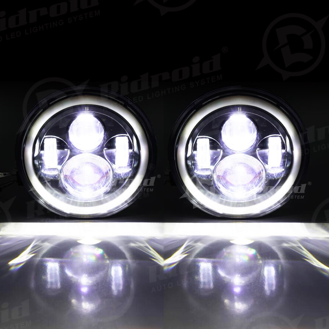 Green Halo 7" LED Headlights Hi/Lo For VW Beetle Bug 1967-79 Super ...